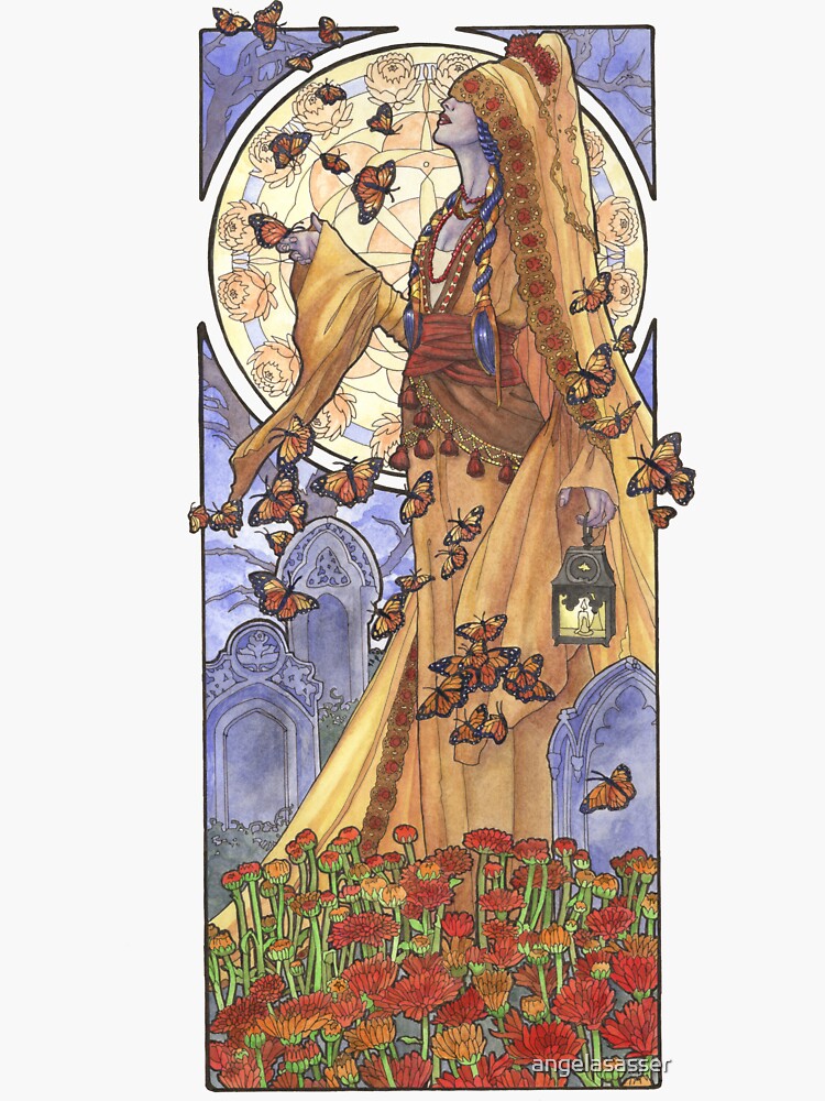 "Lady of November with Chrysanthemums and Monarch Butterflies Aztec ...