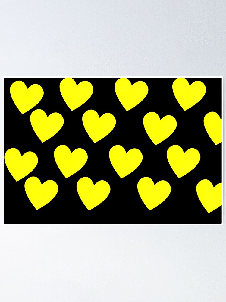 "Big yellow hearts pattern on a black background; a cute valentine ...