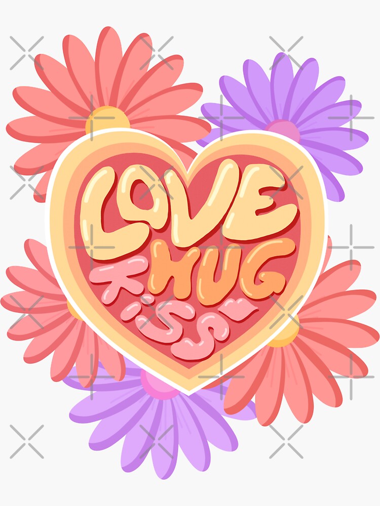 "Love Hug Kiss " Sticker by I-M-V | Redbubble