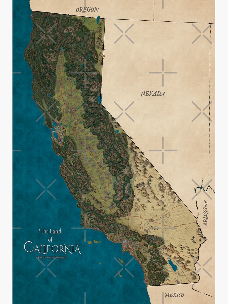 "Fantasy California Map (No Labels)" Sticker for Sale by mooncrownmaps ...