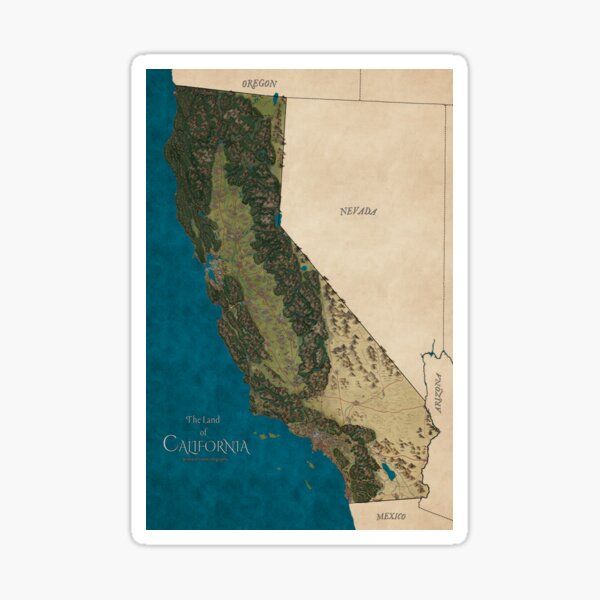 "Fantasy California Map (No Labels)" Sticker for Sale by mooncrownmaps ...