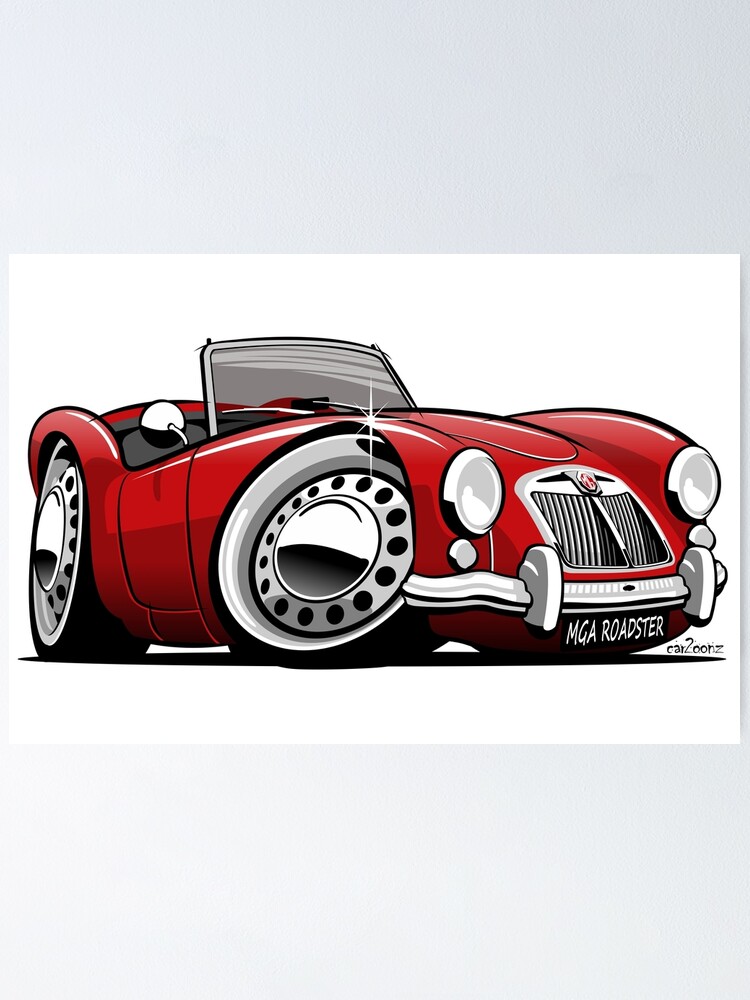 "MG MGA roadster caricature red" Poster by car2oonz | Redbubble