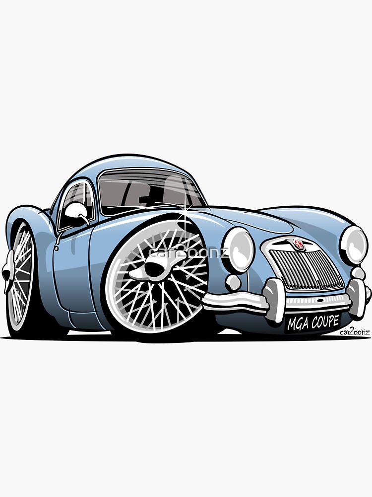 "MG MGA coupe caricature blue" Sticker for Sale by car2oonz | Redbubble