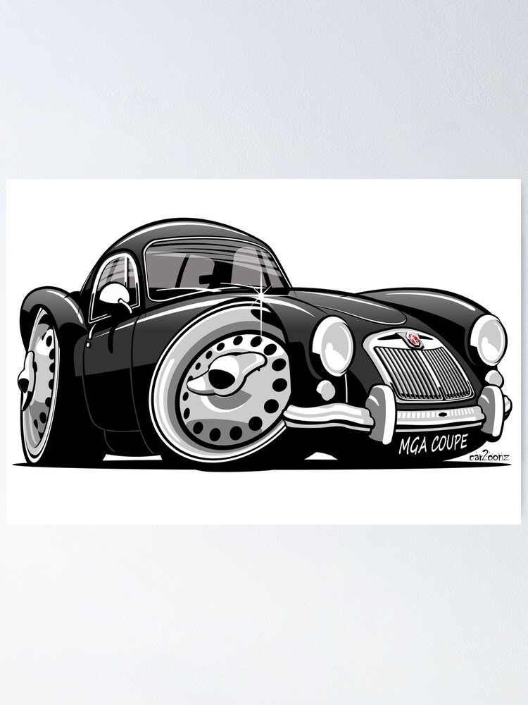 "MG MGA coupe caricature black" Poster for Sale by car2oonz | Redbubble