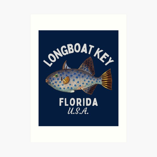 "Retro Fish Longboat Key Florida- Silver Text- Island / Beach" Art ...