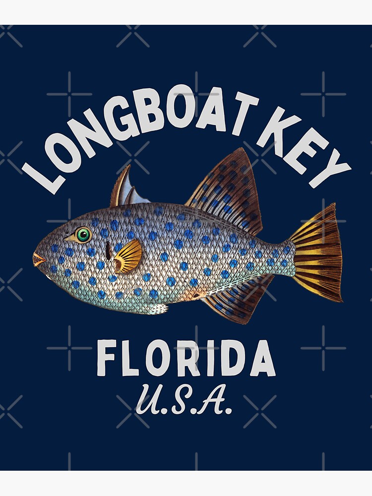 "Retro Fish Longboat Key Florida- Silver Text- Island / Beach" Art ...