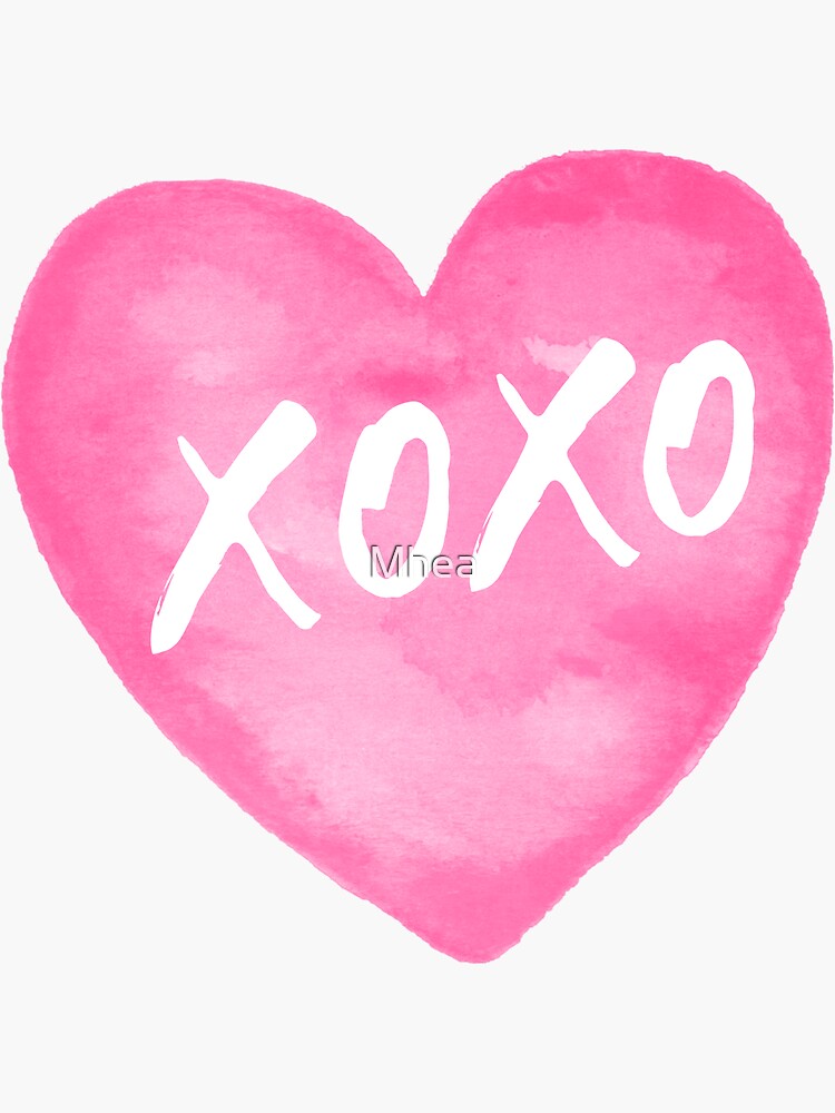 "Xoxo pink watercolor heart sticker" Sticker by Mhea | Redbubble