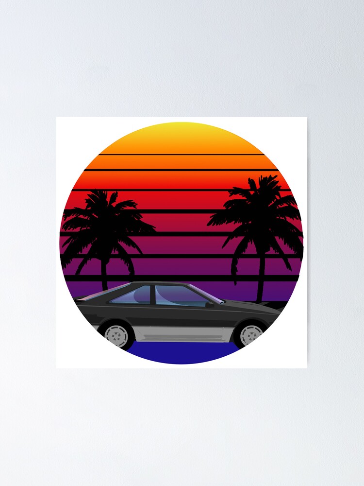 Póster «Outrun Sunset con palmeras negras y 200SX, fondo blanco ...