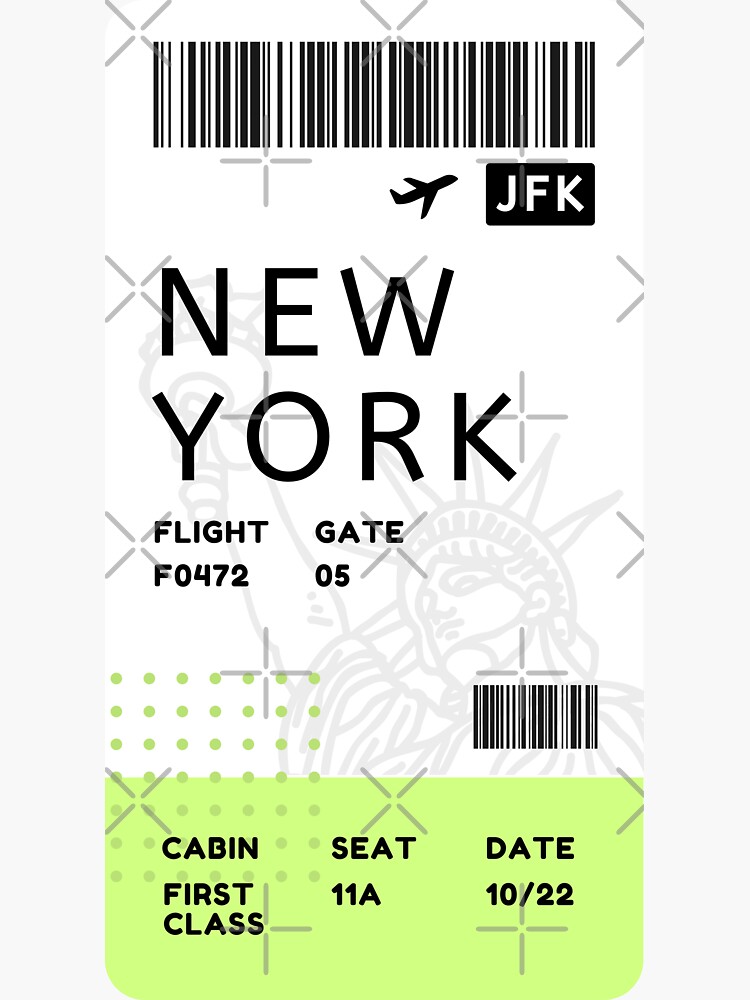 "NEW YORK Plane ticket" Sticker for Sale by Rocky Designs | Redbubble