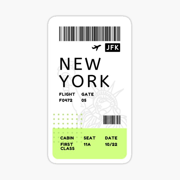 "NEW YORK Plane ticket" Sticker for Sale by Rocky Designs | Redbubble