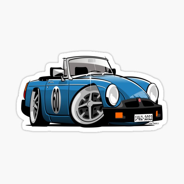 "MG MGB roadster caricature blue" Sticker for Sale by car2oonz | Redbubble