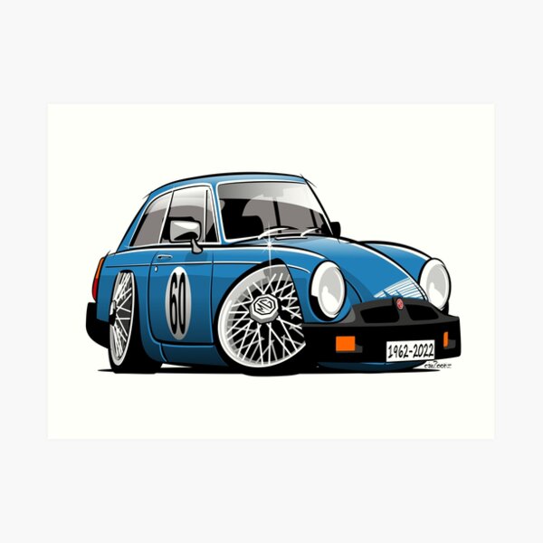 "MG MGB GT rubber bumper caricature blue" Art Print for Sale by ...