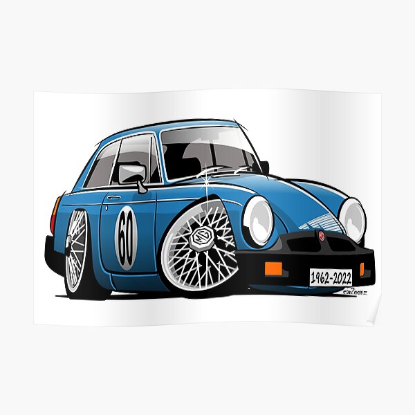 "MG MGB GT rubber bumper caricature blue" Poster by car2oonz | Redbubble