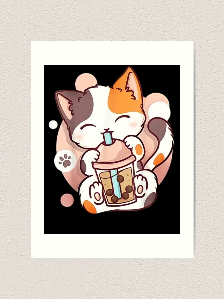 Cat Boba Tea Bubble Tea Kawaii Anime Japanese Neko Girl Teen Art
