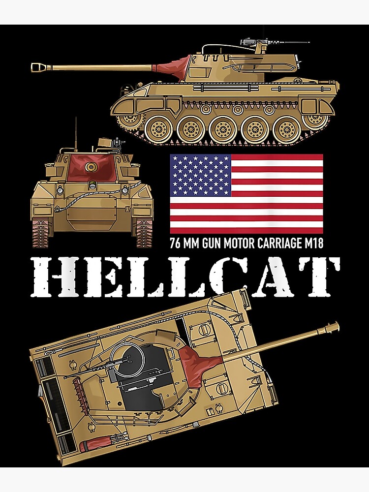 "M18 Hellcat WW2 American Tank Destroyer Tanks Diagram Flag " Art Print ...