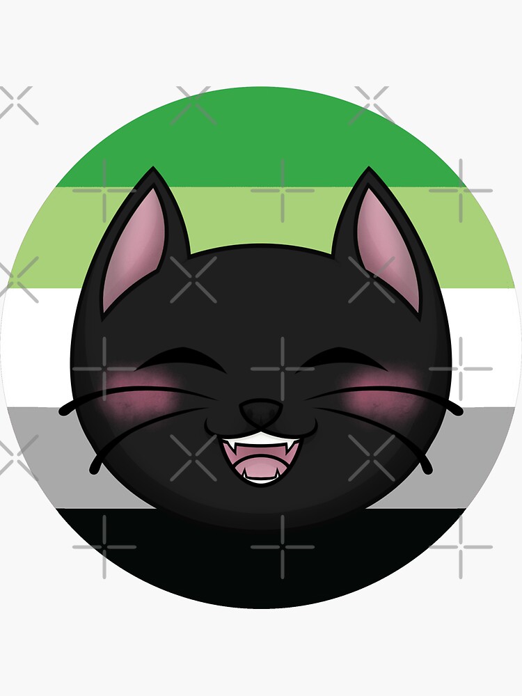 "Aromantic Pride Pin - Black Cat" Sticker by BlueJayArts04 | Redbubble