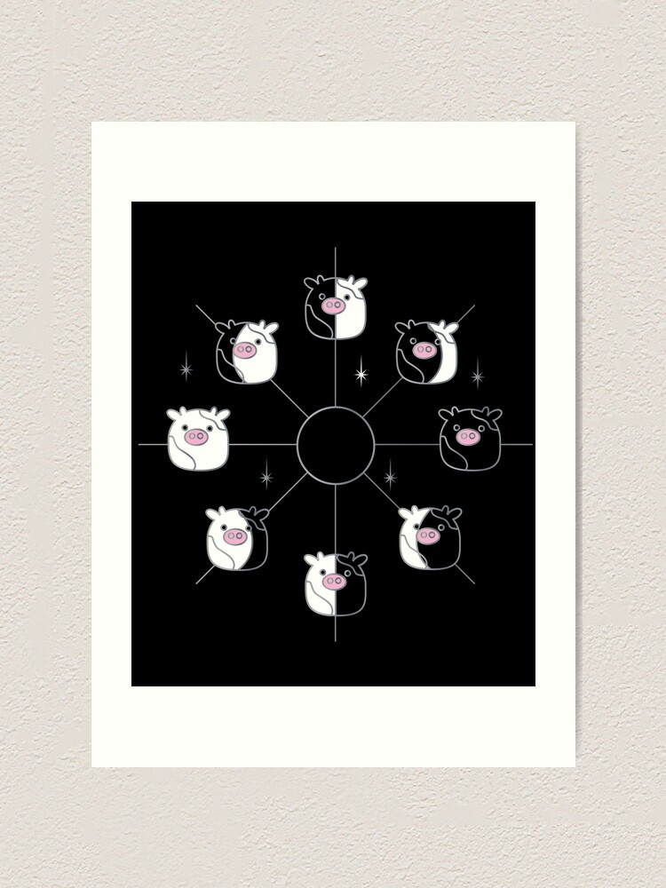 "Kawaii Cow Phases of the Moon in Black and White" Art Print for Sale ...