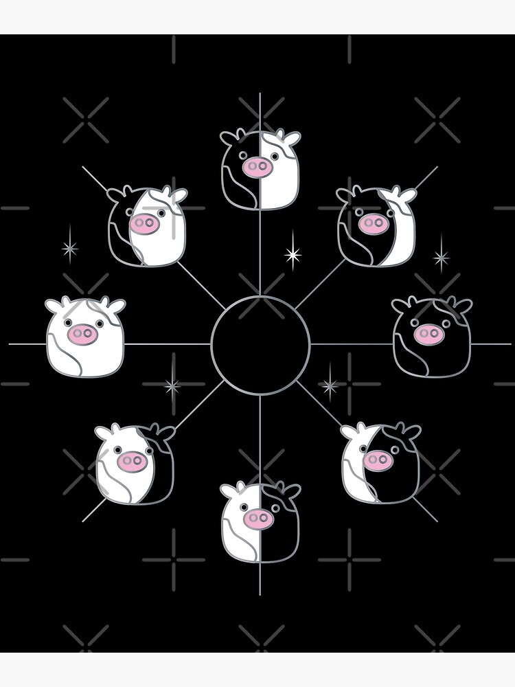 "Kawaii Cow Phases of the Moon in Black and White" Art Print for Sale ...
