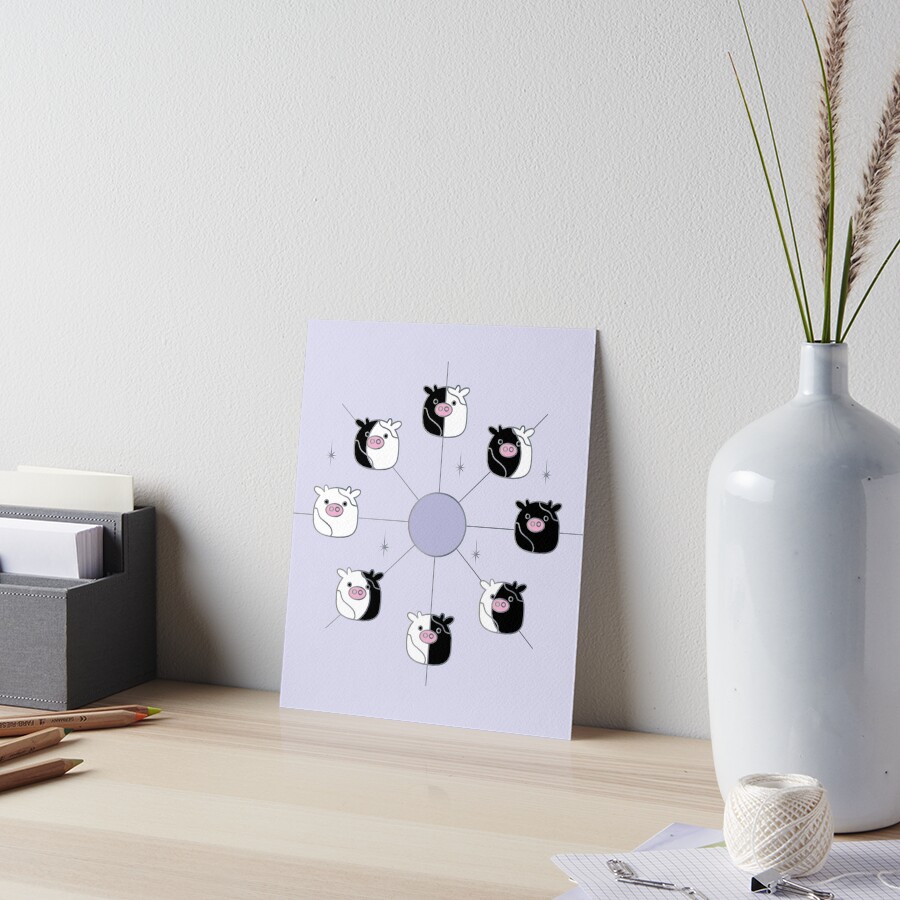 "Kawaii Cow Phases of the Moon in Lilac Light Purple" Art Board Print ...