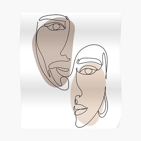"Two face line art." Poster for Sale by Jaipuriart | Redbubble