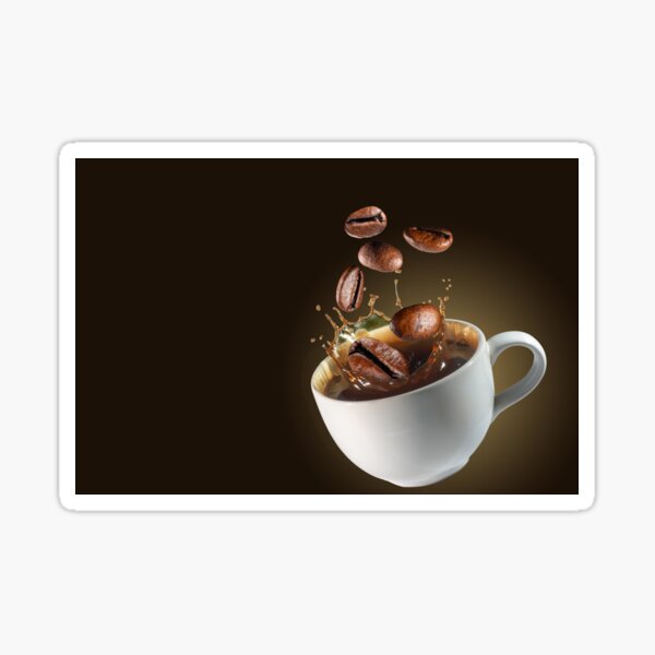 "Coffee beans drop on splash Coffee cup background" Sticker for Sale by ...