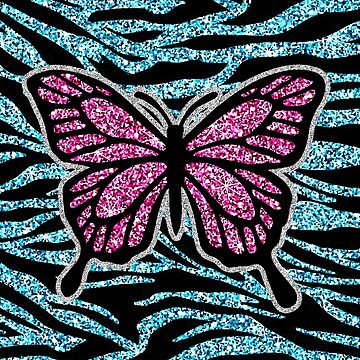 "Y2k early 2000s aqua blue glitter zebra print butterfly " Art Print ...