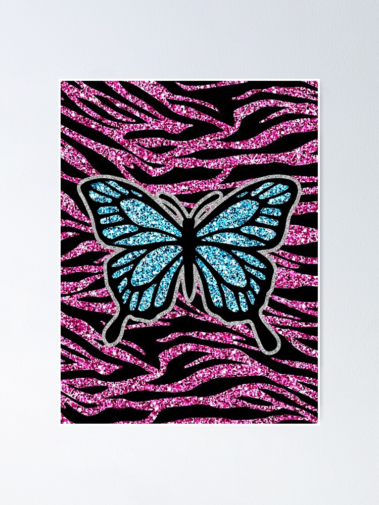 "y2k early 2000s hot pink glitter zebra print butterfly " Poster for ...