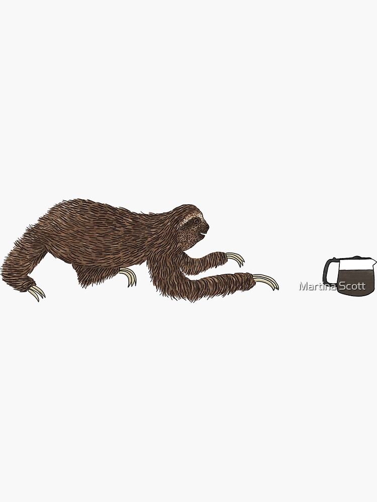 "Sloth Crawling To The Coffee" Sticker by martinascott | Redbubble