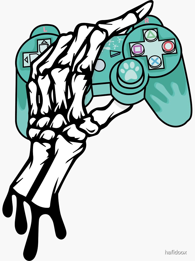 "hand skeleton hold controller, gamer art work for valentine " Sticker ...