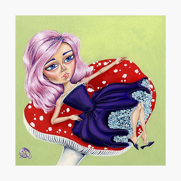 "Thumbelina On A Mushroom big eye retro pinup art" Photographic Print ...