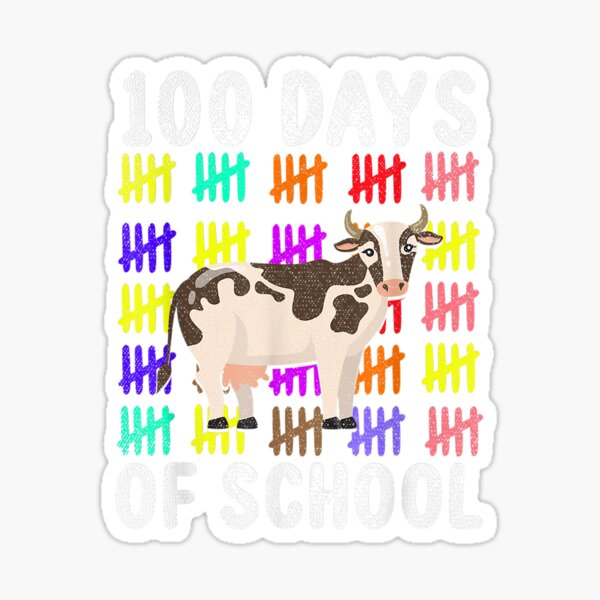 "Farm Animal Cow School Celebration 100 Days Of School T-Shirt" Sticker ...