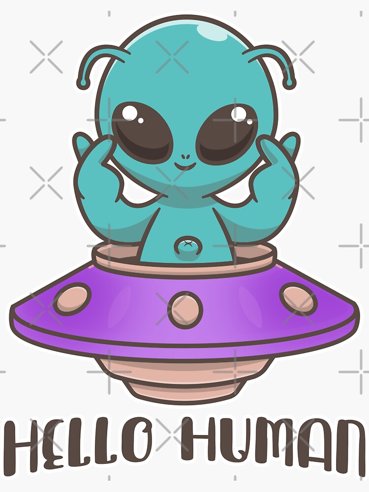 Pegatina «Hola humano / Kawaii Cute Chibi Alien en una nave espacial ...