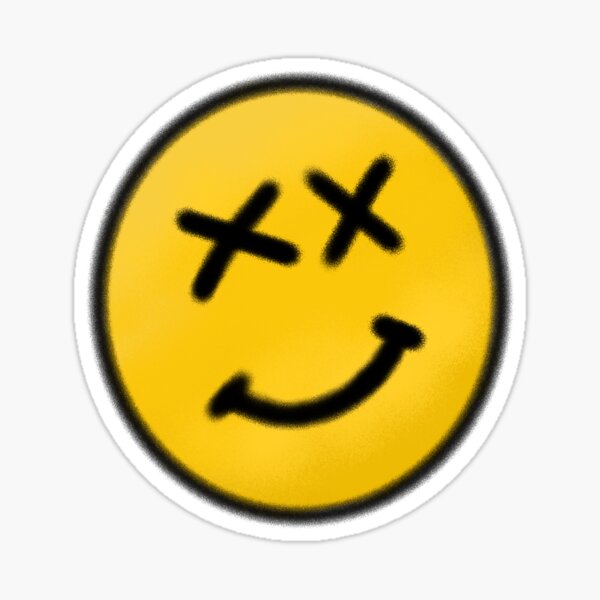 "Smiley Face Emoji Crossed Out Eyes Smile Yellow Circle Spray Paint Art ...