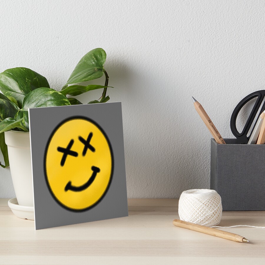 "Smiley Face Emoji Crossed Out Eyes Smile Yellow Circle Spray Paint Art ...