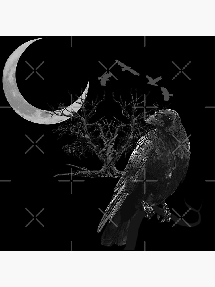 "raven with crescent moon, goth collage, gifts for raven lovers" Poster ...
