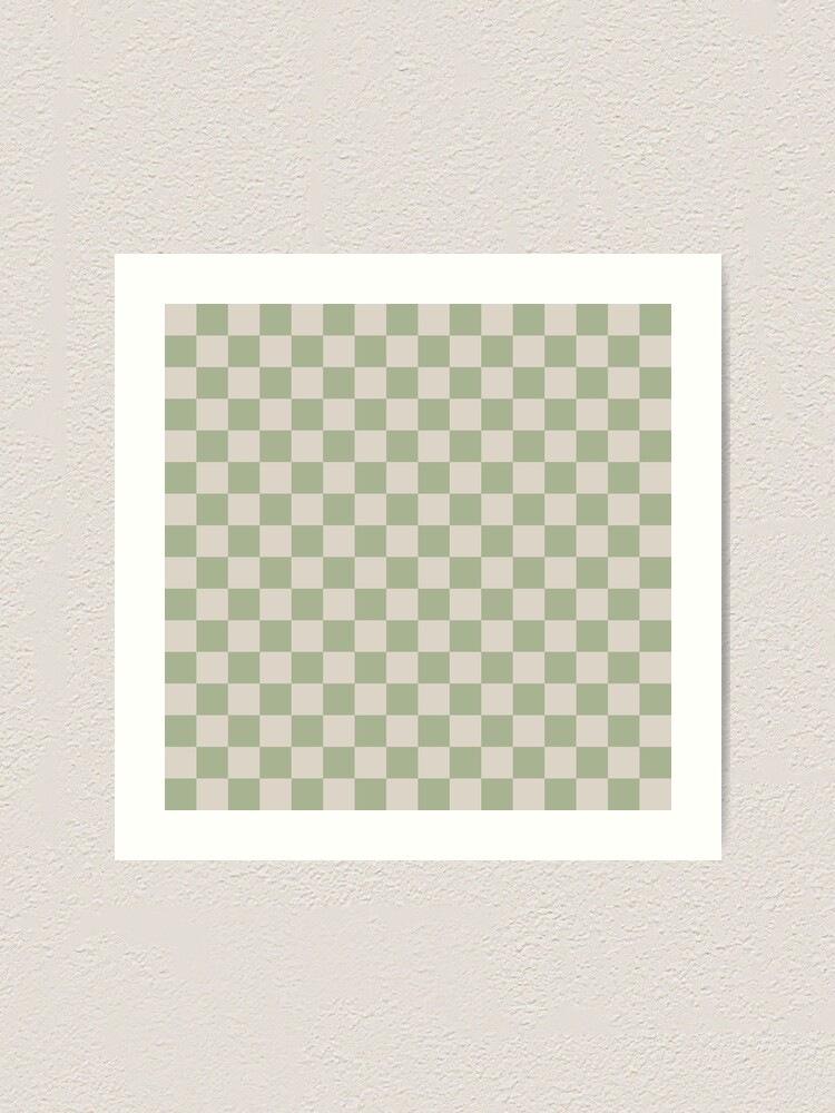 " Checkerboard Check Checkered Pattern in Sage Green and Beige" Art ...