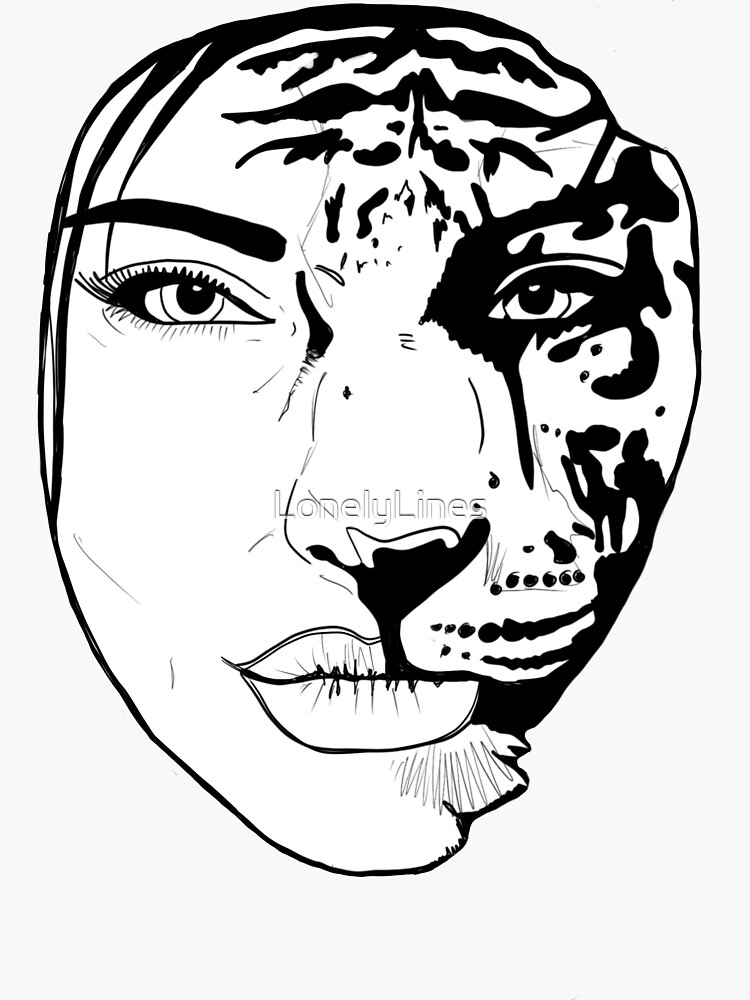 "Tiger Woman Face" Sticker for Sale by LonelyLines | Redbubble