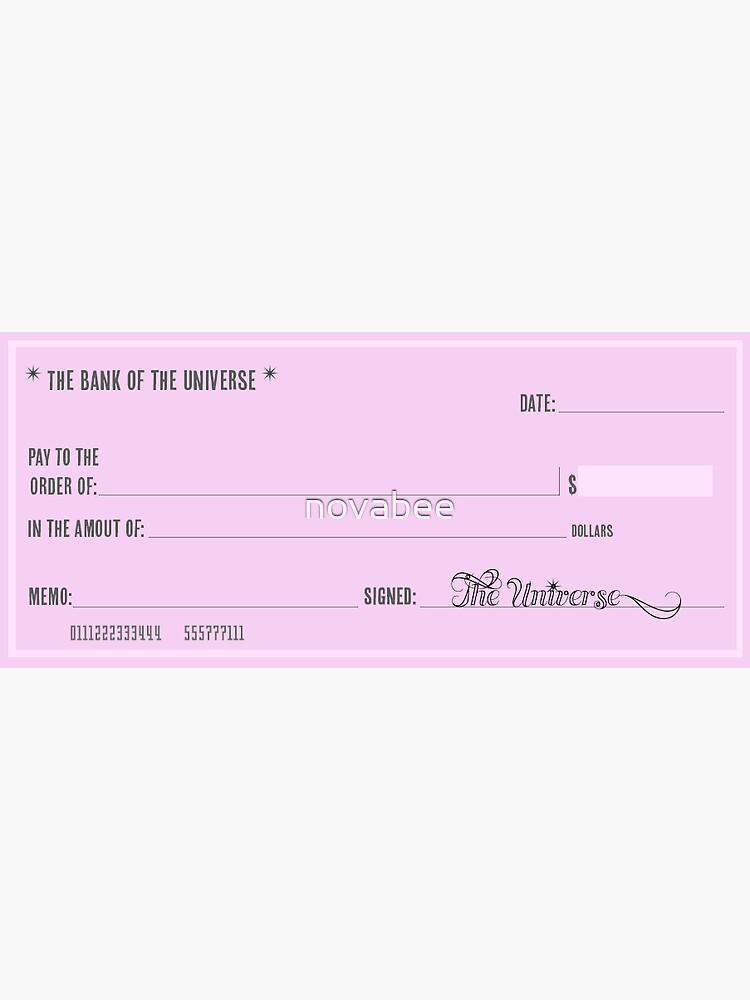 "Blank Check from The Universe" Sticker for Sale by novabee | Redbubble