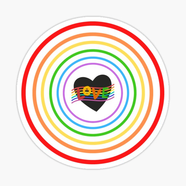 "Rainbow of circles with a black heart and the word love. LGBTIQ flag ...