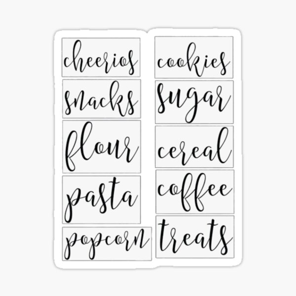 "Pantry snacks and baking labels simple cursive " Sticker for Sale by ...