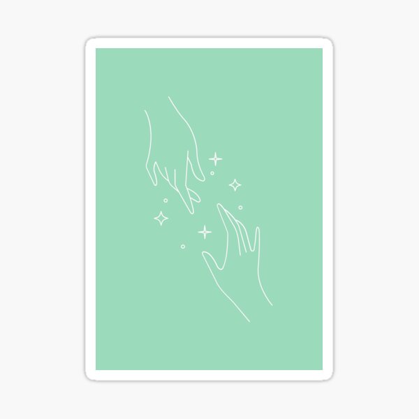 "Aesthetic light turquoise hands touch card" Sticker by Bonicrazypeople ...