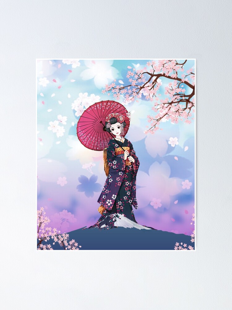 "Japanese Girl Geisha Anime under the Cherry tree" Poster for Sale by ...