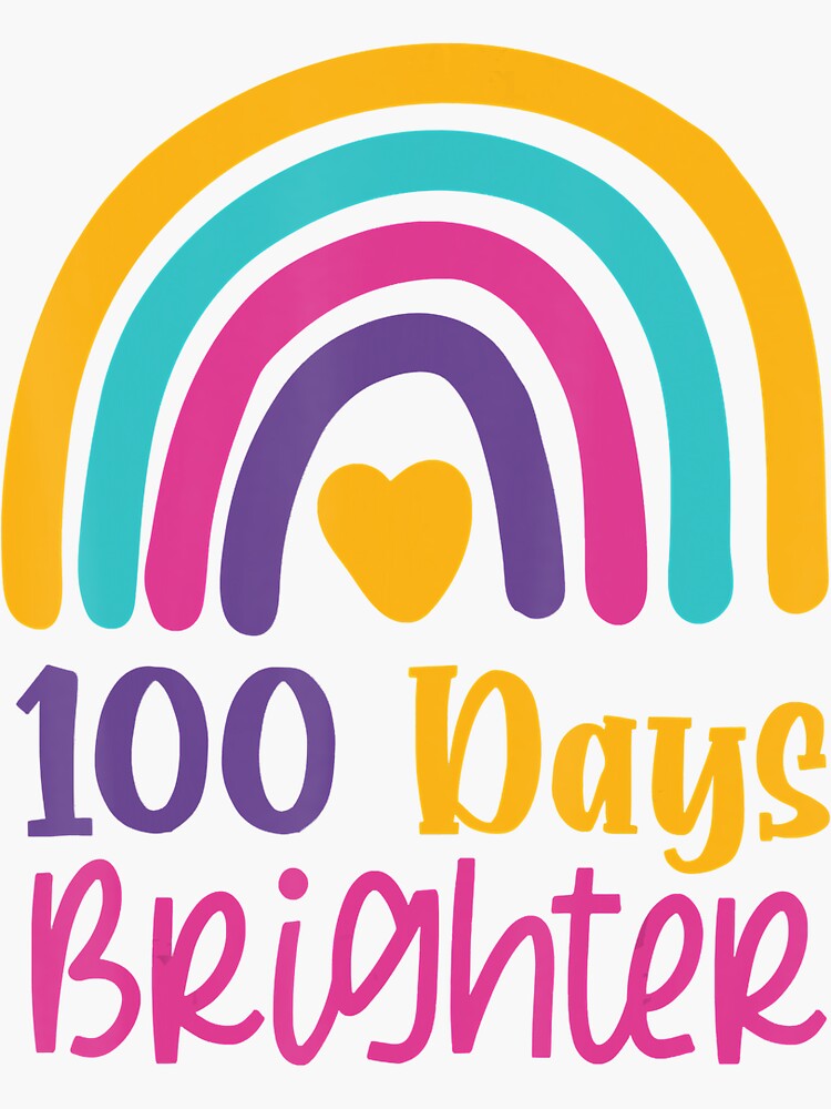 "100 Days Brighter Teacher Girls 100 Days Of School Rainbow" Sticker ...