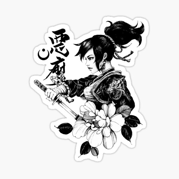 "Japanese Geisha Samurai Flowers Pattern" Sticker by OWLvision33 ...