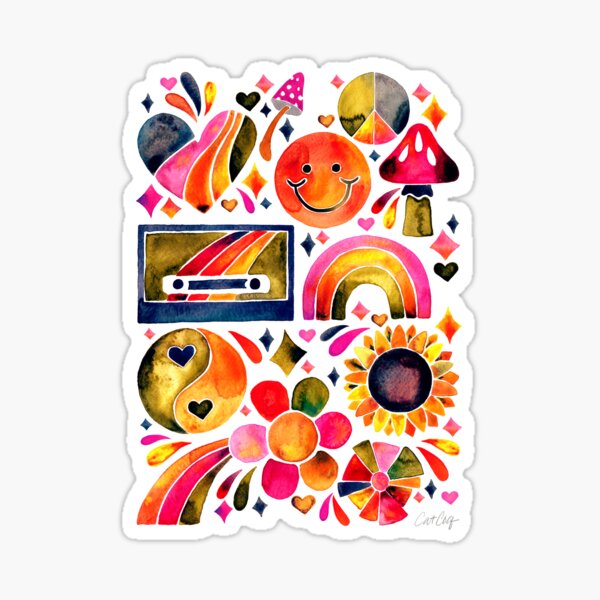 "Retro Icons – Pink & Indigo" Sticker for Sale by catcoq | Redbubble
