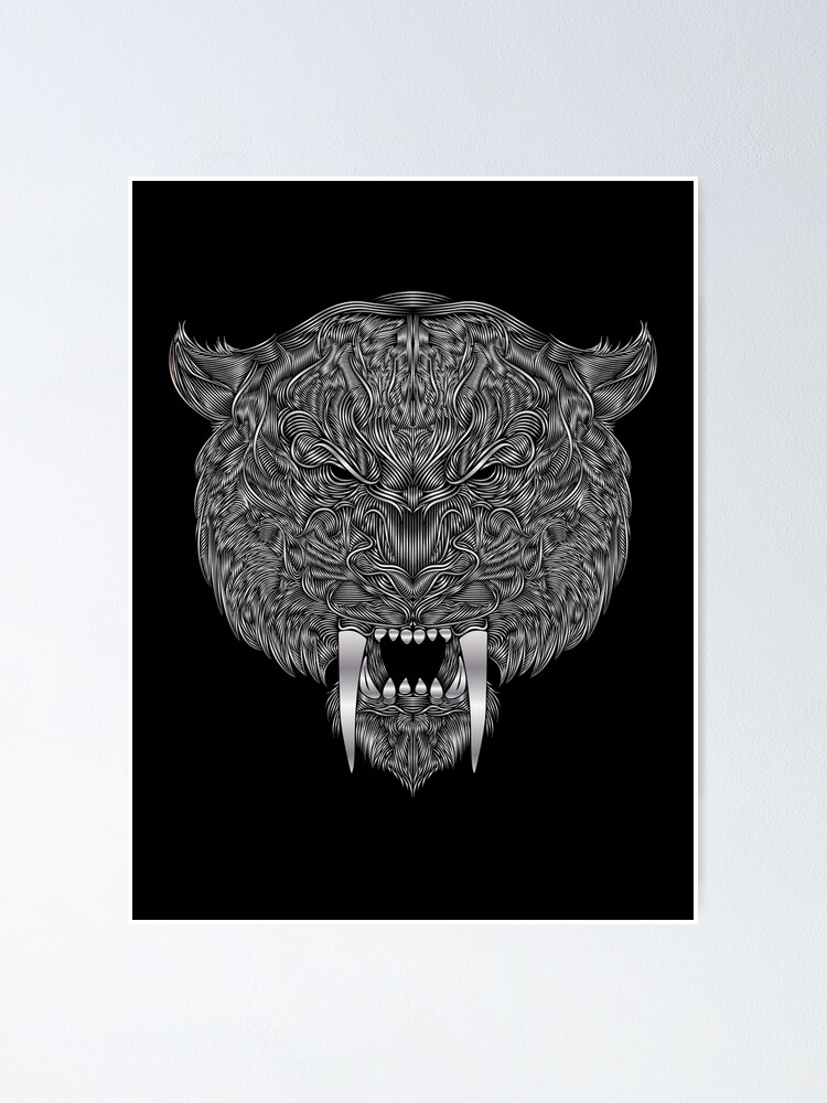 "Silver Saber Tooth Tiger " Poster for Sale by hockeng | Redbubble