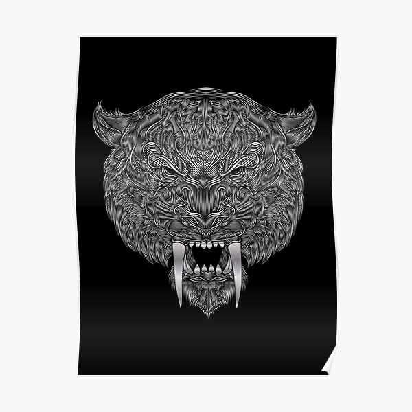 "Silver Saber Tooth Tiger " Poster for Sale by hockeng | Redbubble
