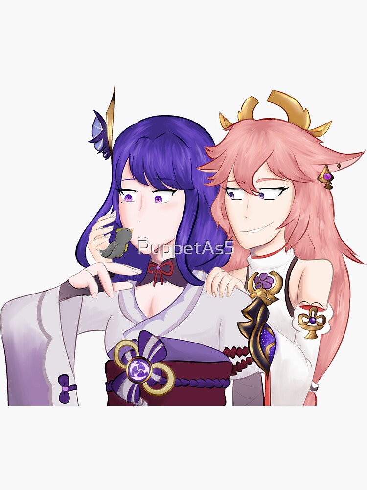 "Raiden Shogun and Yae Miko" Sticker for Sale by PuppetAs5 | Redbubble