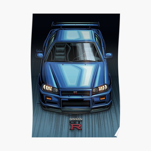 "Nissan Skyline GT-R R34 Blue" Poster by marioramosart | Redbubble