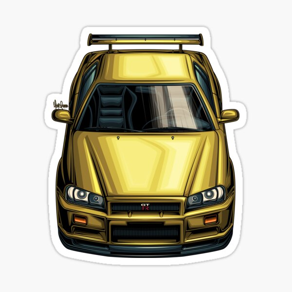 "Nissan Skyline GT-R R34 Yellow" Sticker for Sale by marioramosart ...